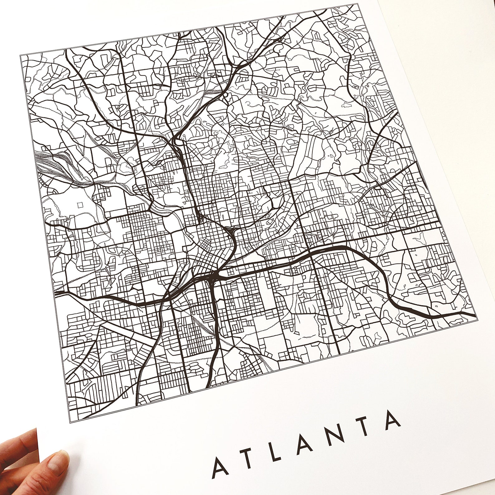 ATLANTA Map Street Map Georgia City Map Drawing Black and | Etsy