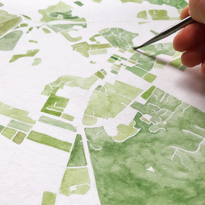 8 Custom Watercolor Map YOUR NEIGHBORHOOD Block Plan - Etsy