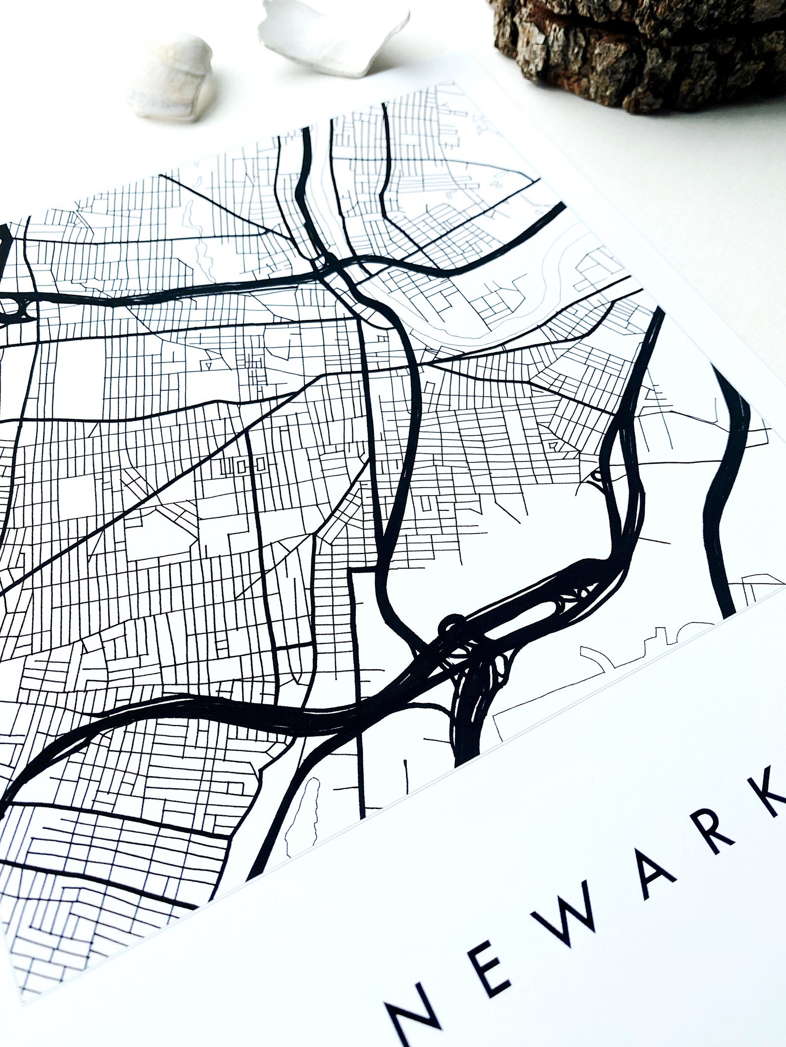 NEWARK Street Map NEW JERSEY City Map Drawing Black and White (art ...
