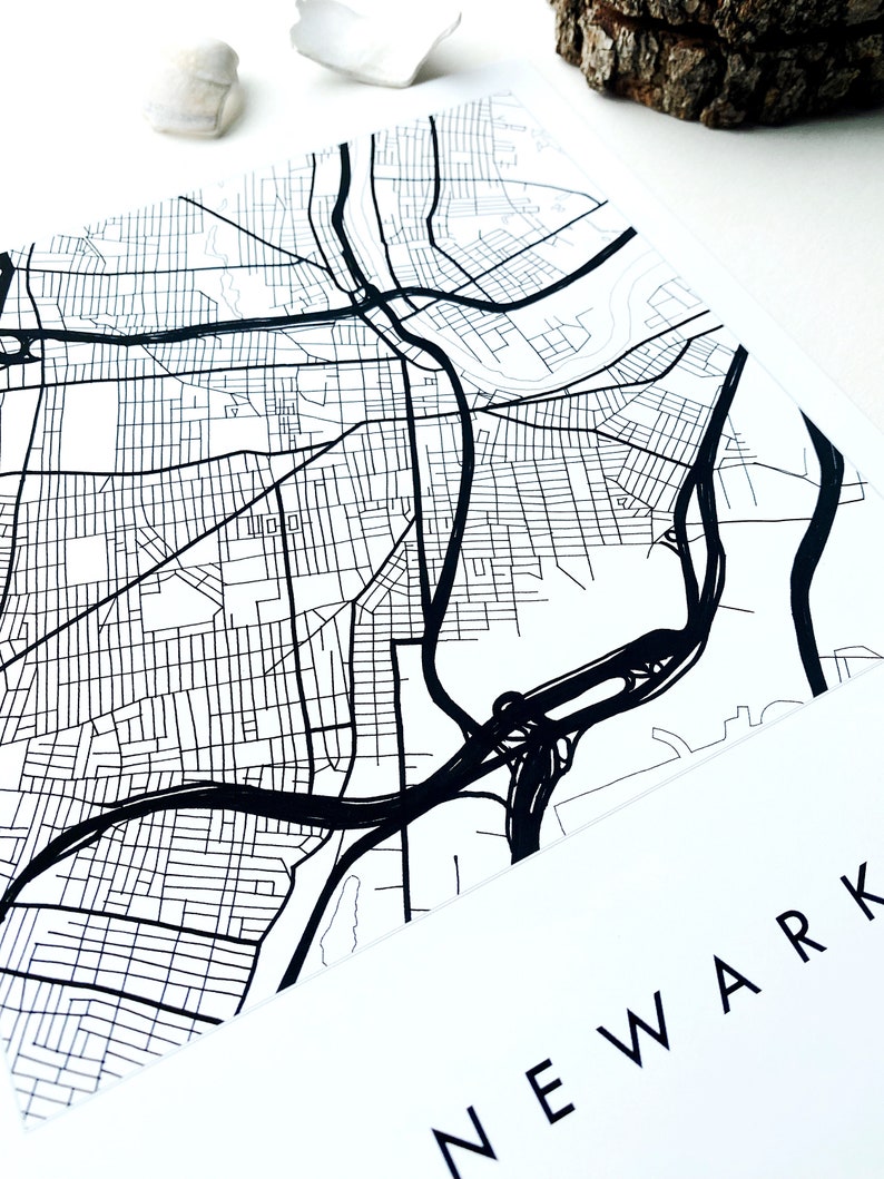 NEWARK Street Map NEW JERSEY City Map Drawing Black and White (art ...