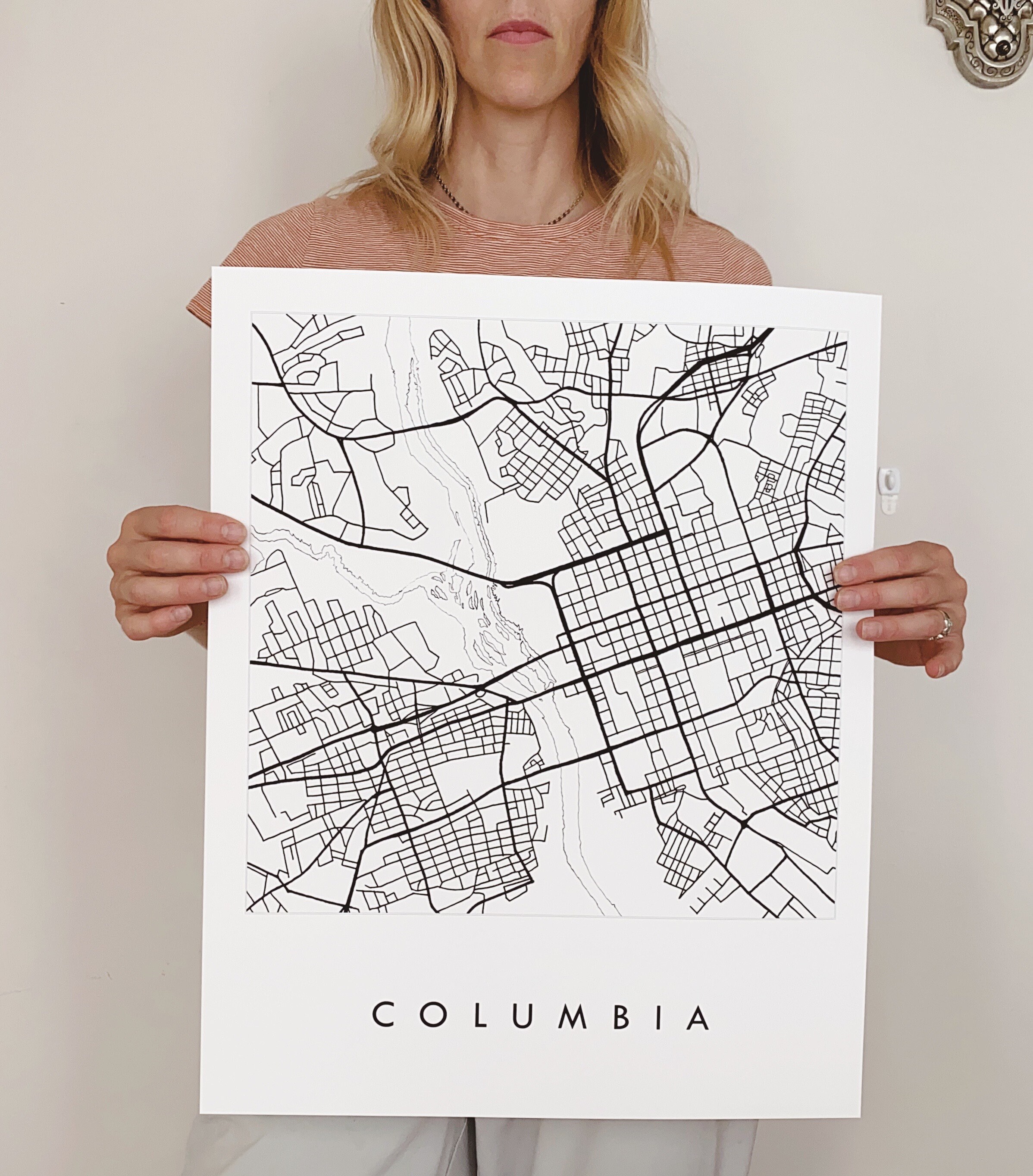 COLUMBIA Map Street Map South Carolina City Map Drawing Black and White ...