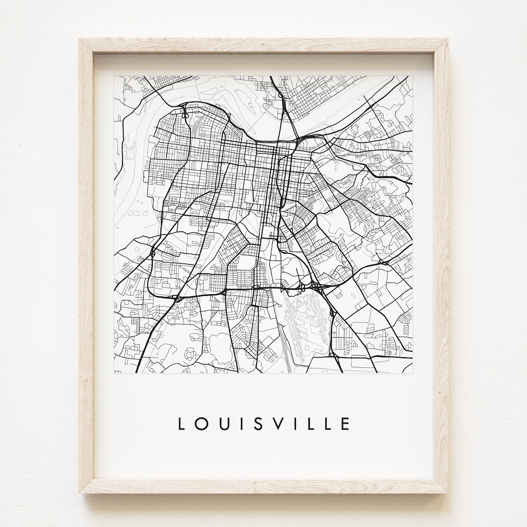 LOUISVILLE Map Street Map KENTUCKY City Map Drawing Black and White ...