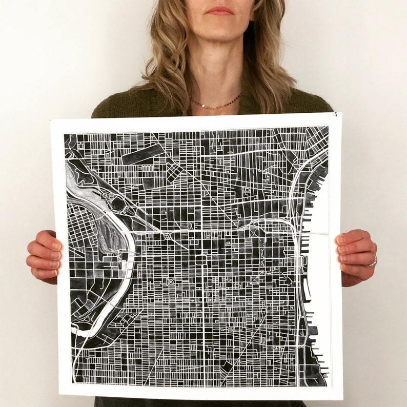 PHILADELPHIA Map Watercolor City Block Plan original - Etsy