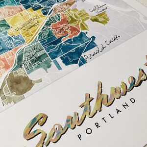 SOUTHWEST Portland Neighborhood Map Colorful Watercolor Print OREGON ...