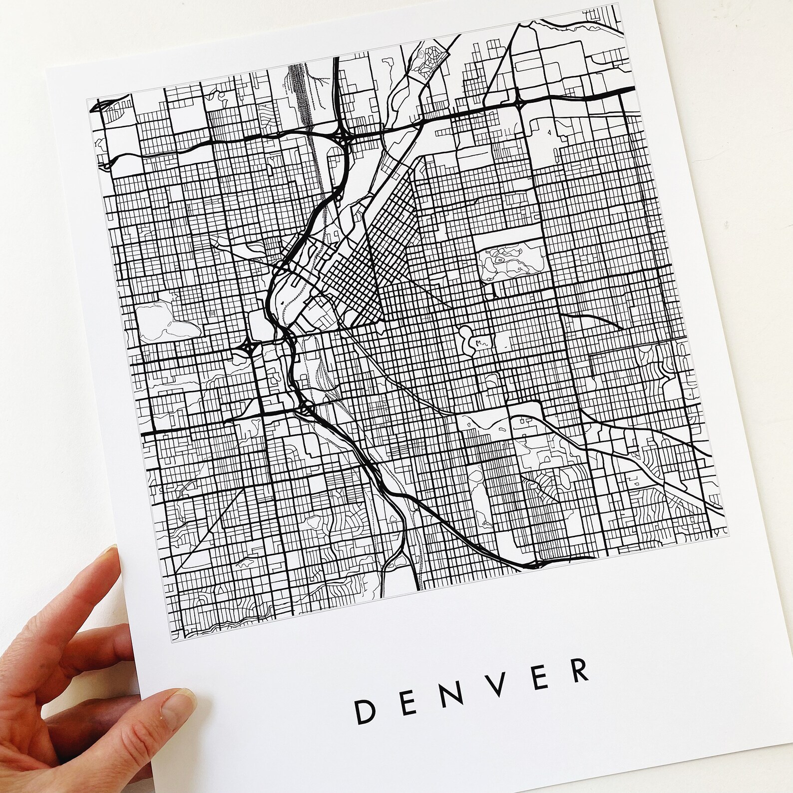 DENVER Street Map COLORADO City Map Drawing Black and White (art Print ...