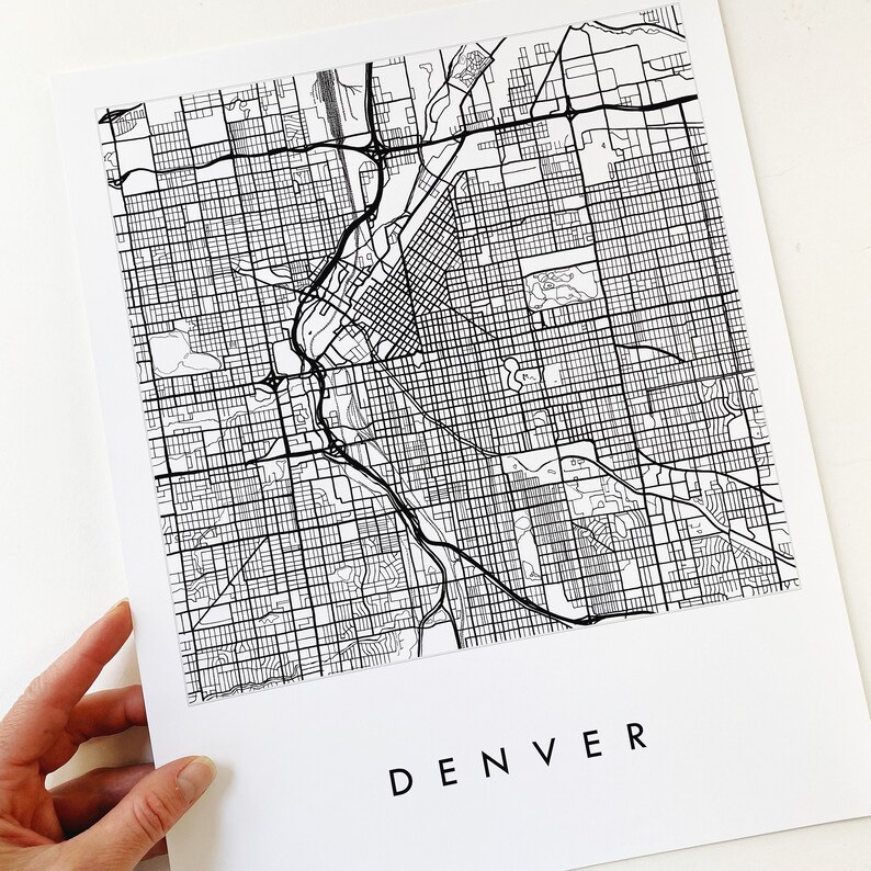 DENVER Street Map COLORADO City Map Drawing Black and White (art Print ...