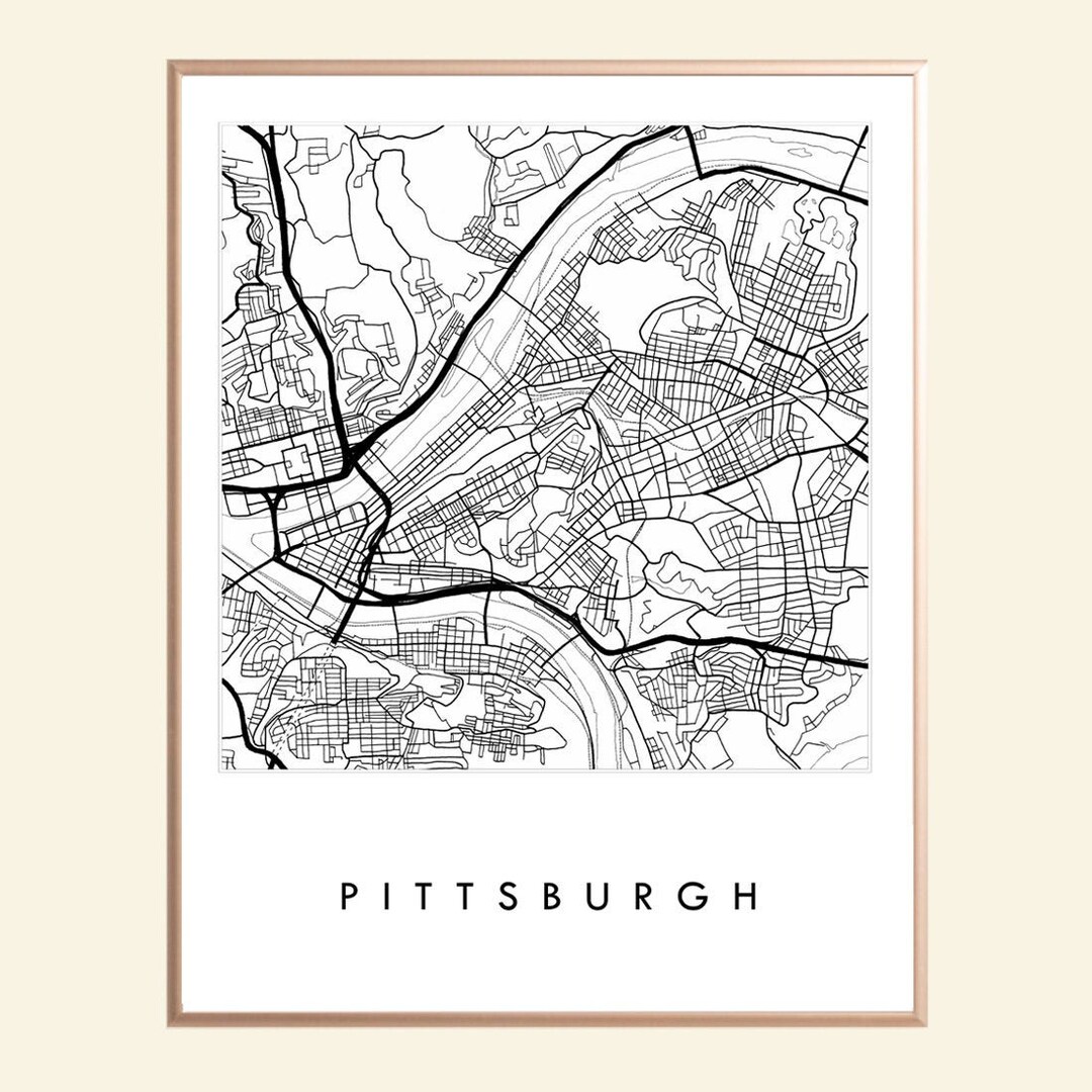 PITTSBURGH Map Street Map Pennsylvania City Map Drawing Black and White ...