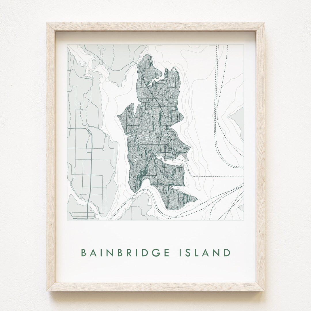 BAINBRIDGE Island Map Hand Drawn Topographic WASHINGTON Bathymetric Map ...