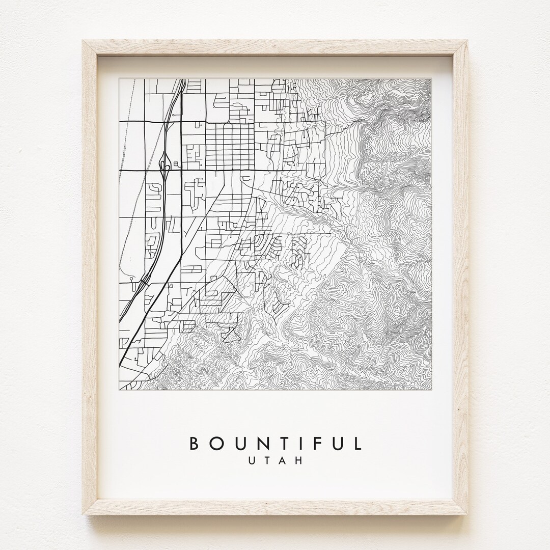 BOUNTIFUL Hand Drawn Map Topographical City Map Utah Drawing Black and ...