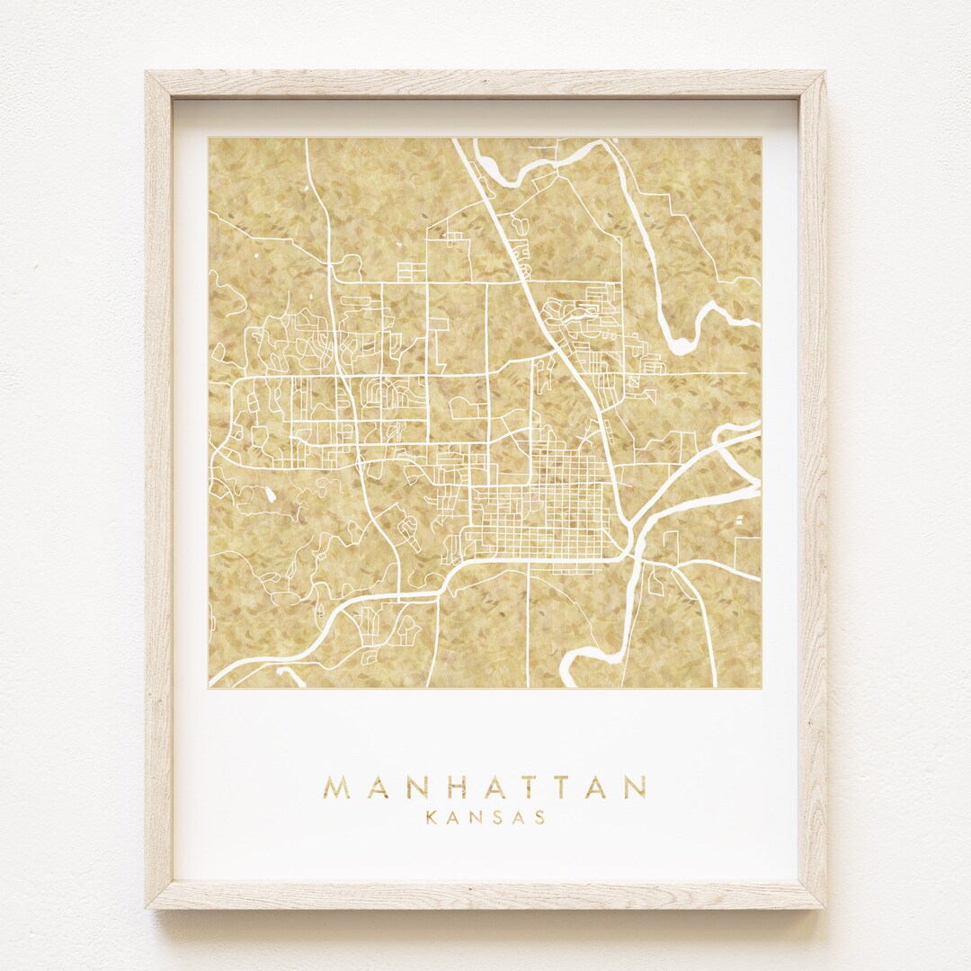 MANHATTAN Map Kansas Watercolor Wash Map Print (art Print) College ...
