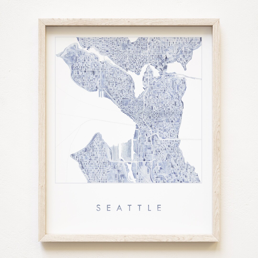 SEATTLE Map Watercolor Print WASHINGTON City Block Plan (art Print ...