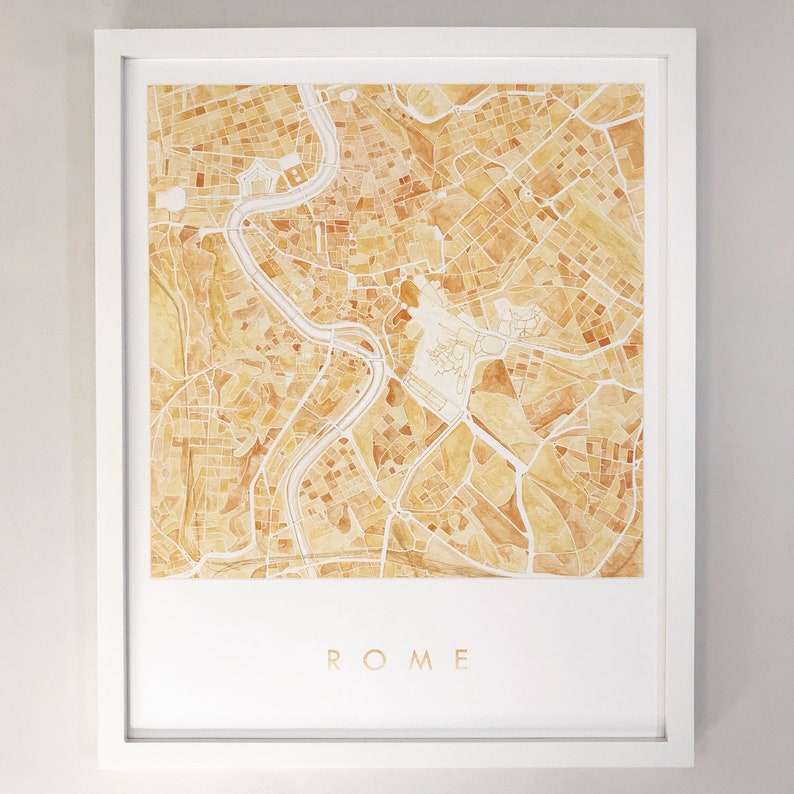 ROME Map Hand Painted Watercolor Map Print ITALY City Block - Etsy