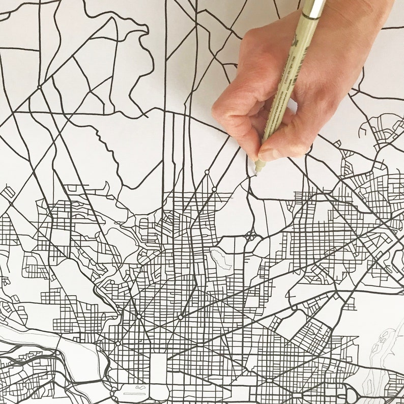 WASHINGTON DC Map Street Map District Capitol City Map Drawing | Etsy