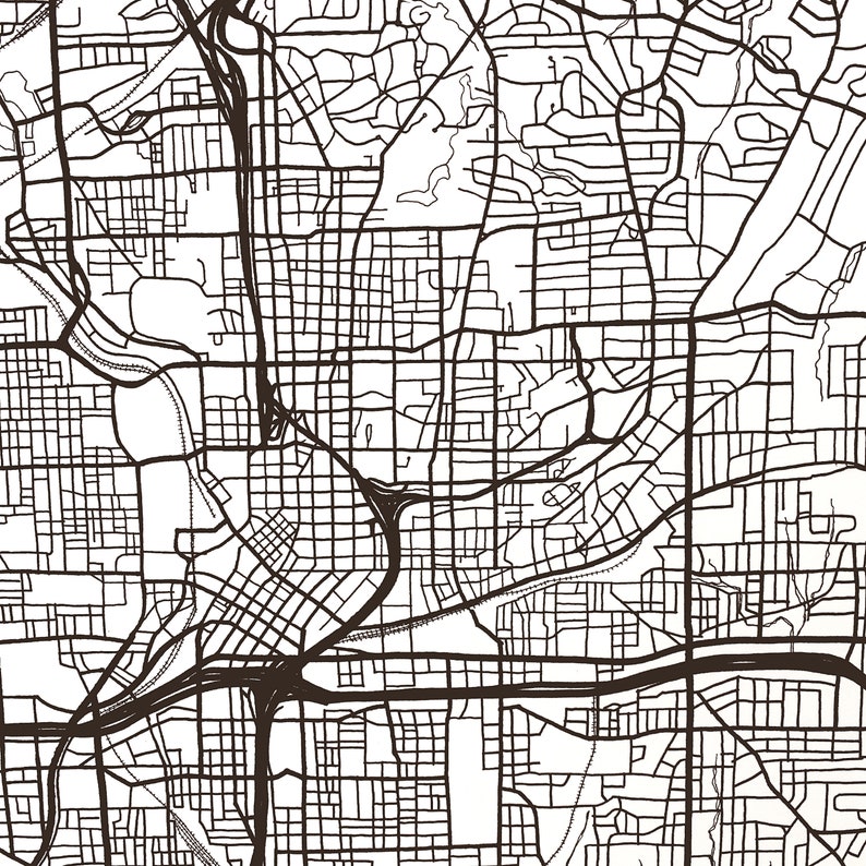 ATLANTA Map Street Map Georgia City Map Drawing Black and - Etsy