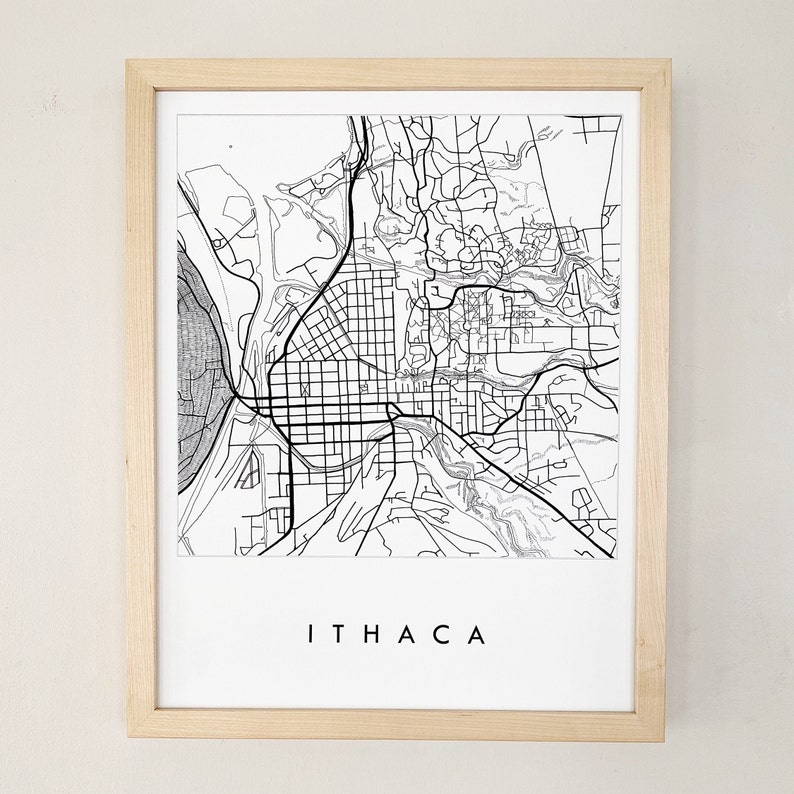 ITHACA Street Map NEW YORK City Map Drawing Black and White (art Print ...