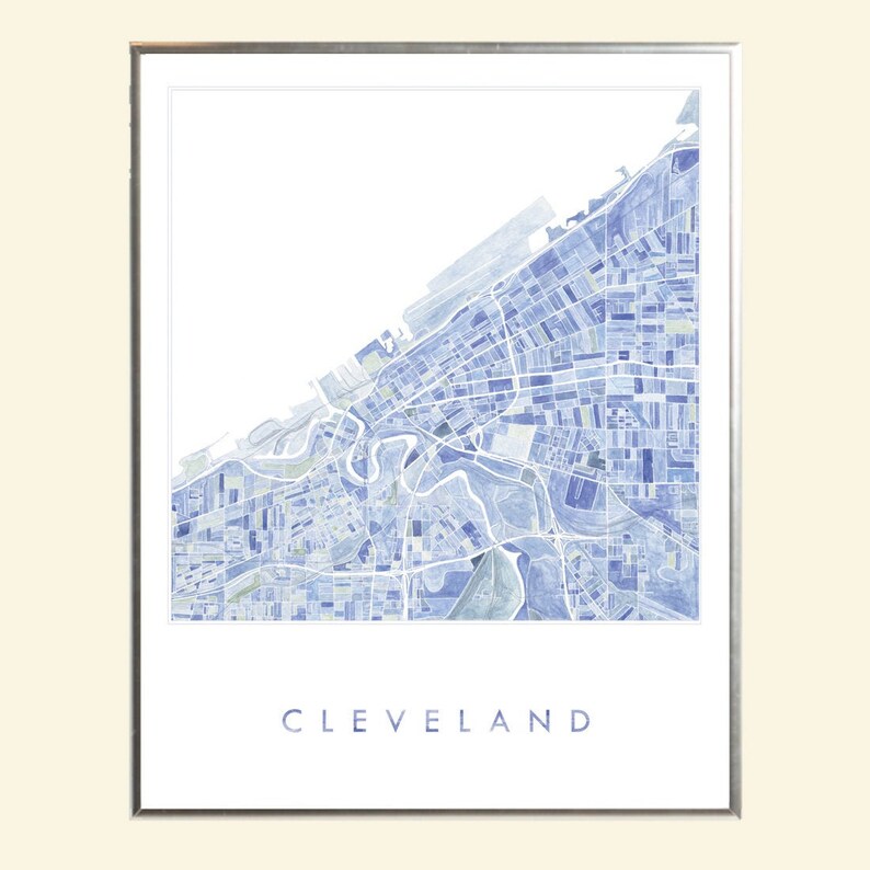 CLEVELAND Map Watercolor Print OHIO City Block Plan art | Etsy