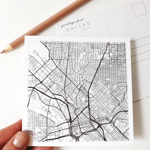 DALLAS Map Drawing POSTCARD Texas City Map Block Plan Wedding Realtor ...