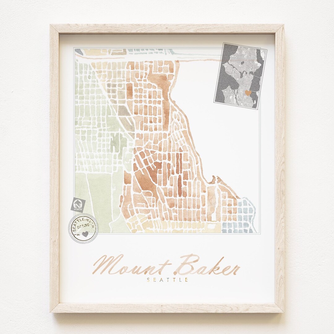 MOUNT BAKER Seattle Neighborhood Map Watercolor Print WASHINGTON City ...