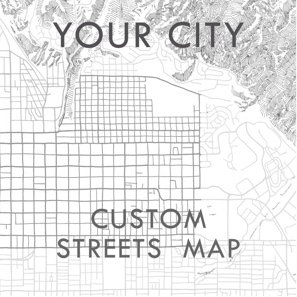 Custom City Lines Map YOUR CITY Map Drawing Black and White - Etsy