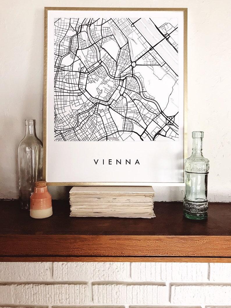 VIENNA Map Hand Drawn Street Map AUSTRIA City Map Drawing Black and ...
