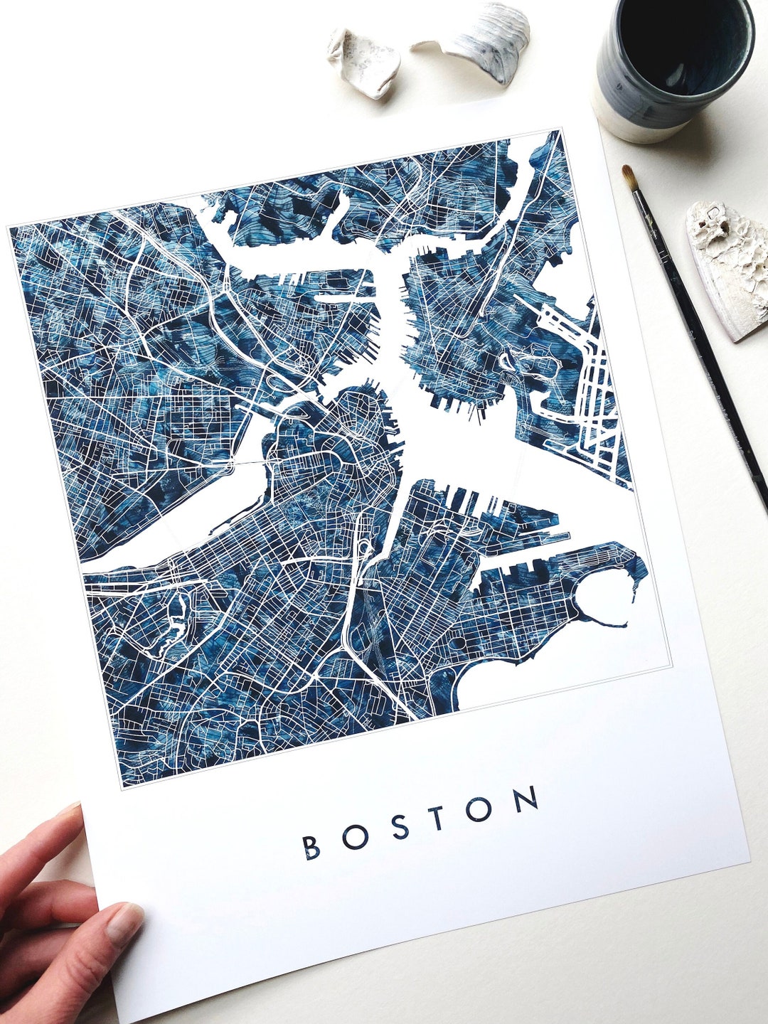 Greater BOSTON Map Urban Fabric Watercolor Texture Painting ...