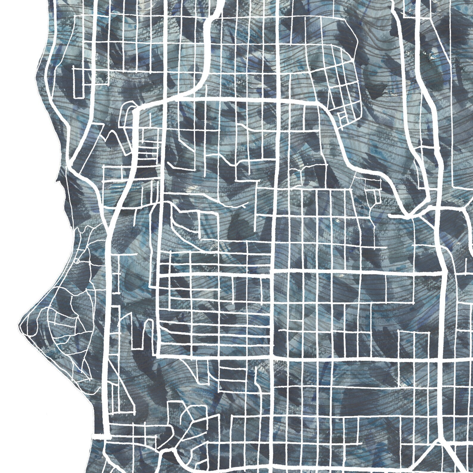 WHITE CENTER West Seattle Map Urban Fabric Watercolor Texture Painting ...