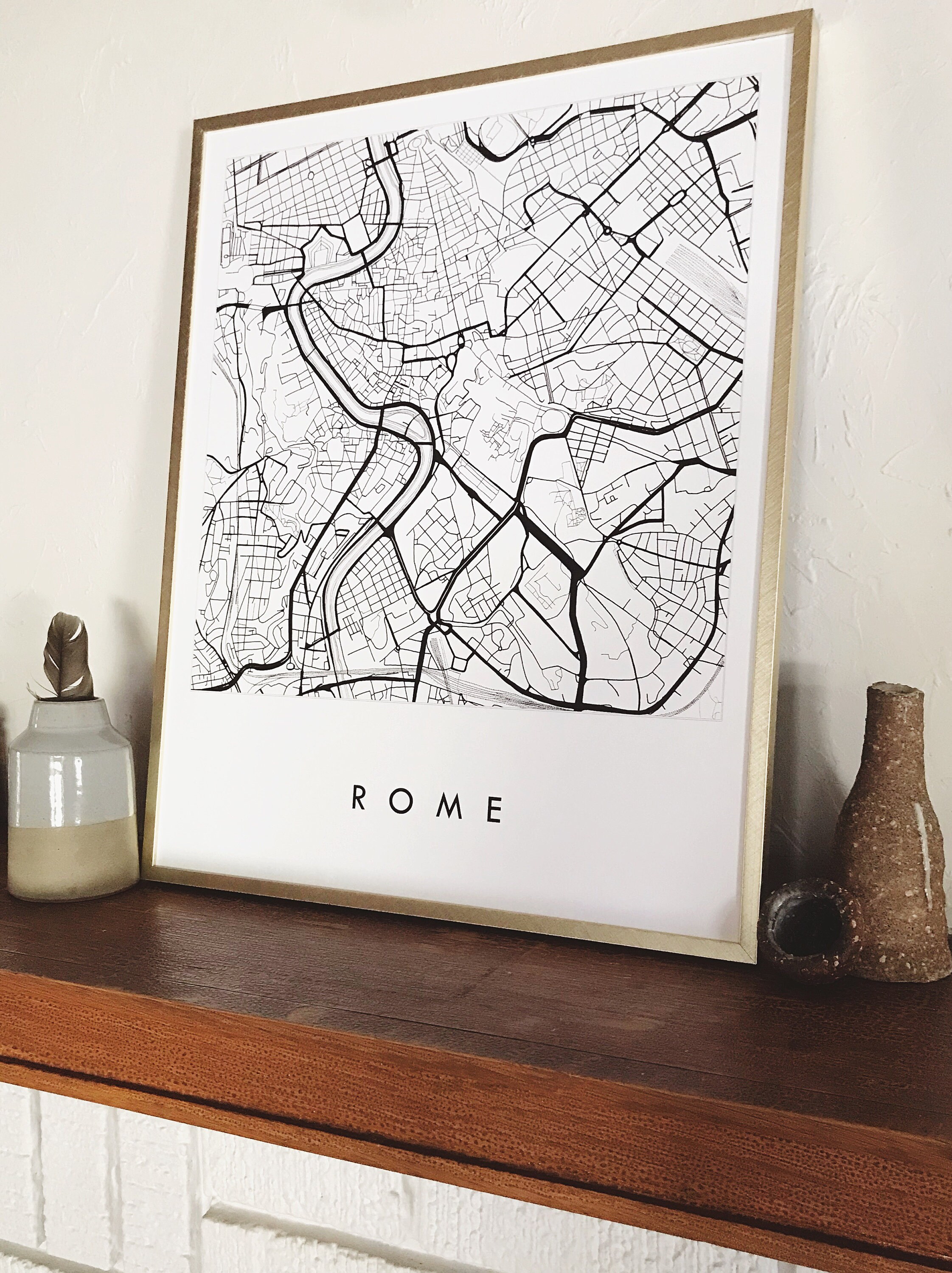 ROME Map Hand Drawn Street Map ITALY City Map Drawing Black and White ...