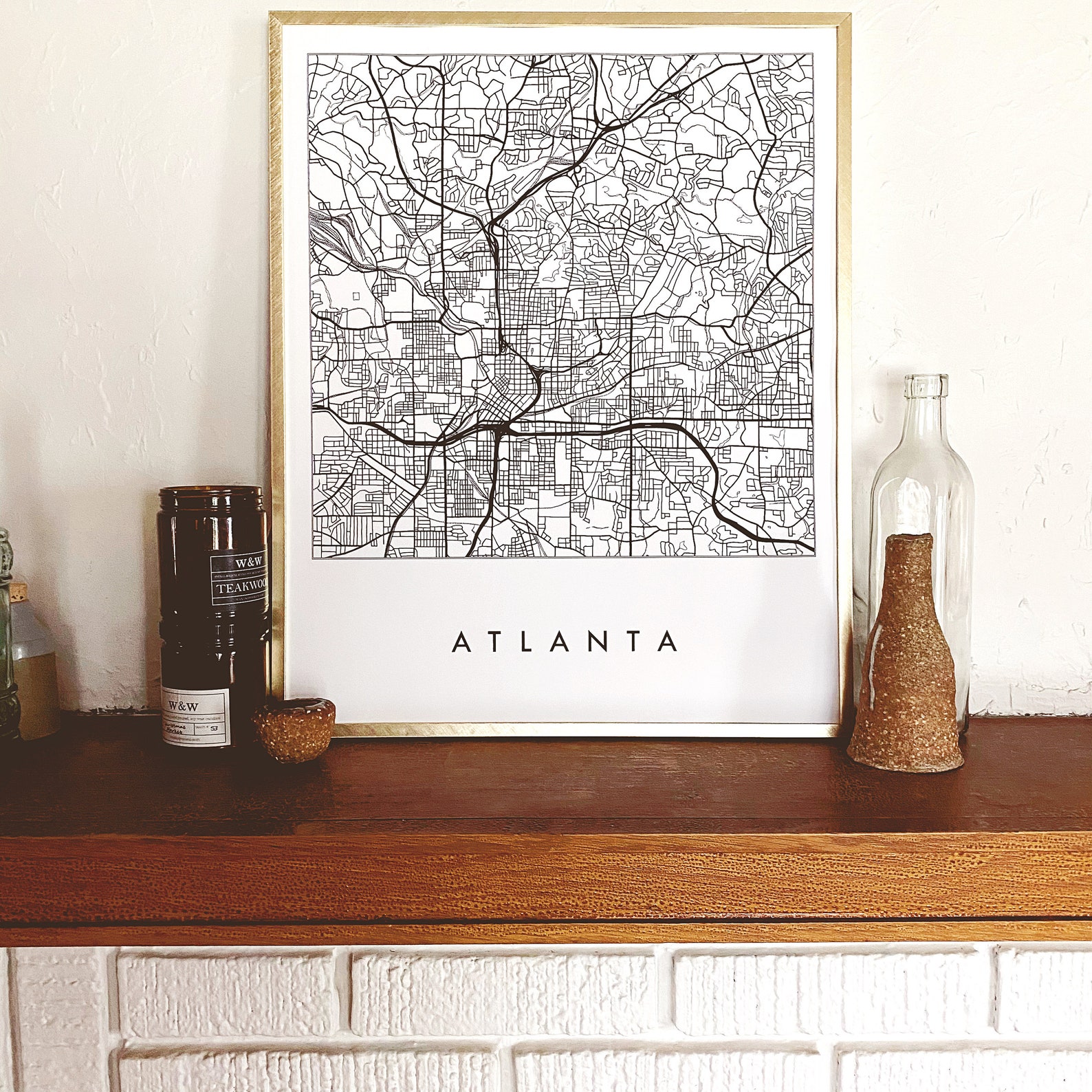 ATLANTA Map Street Map Georgia City Map Drawing Black and | Etsy