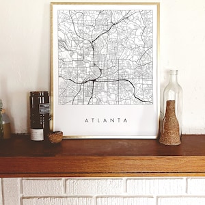 ATLANTA Map Street Map Georgia City Map Drawing Black White (art Print ...