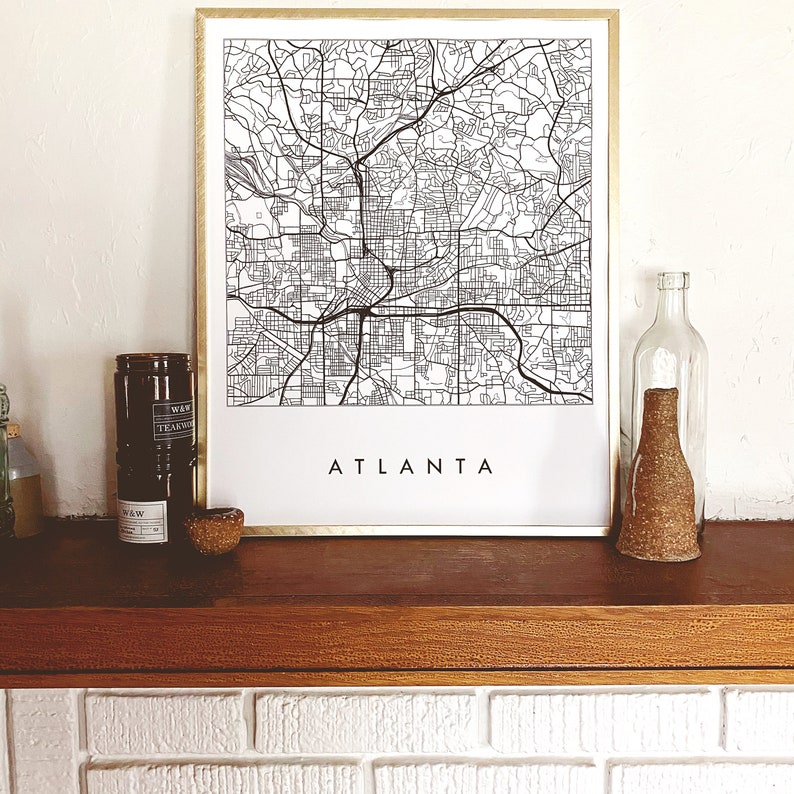 ATLANTA Map Street Map Georgia City Map Drawing Black and - Etsy