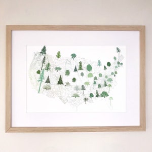 STATE Treescape Map Drawing (art Print) American USA State Trees Earth ...