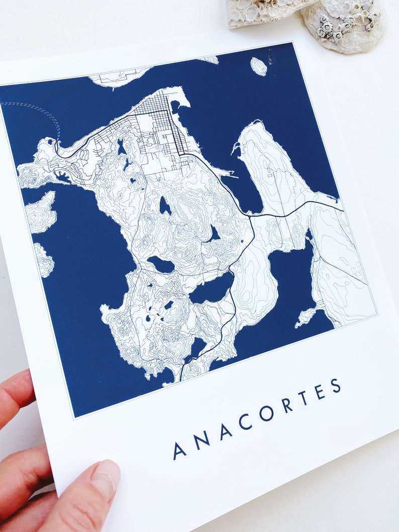 ANACORTES Map Street Map WASHINGTON City Map Drawing Blueprint Style ...