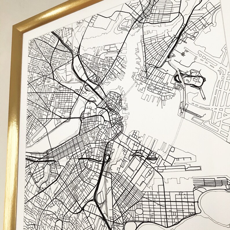Greater BOSTON Map Street Map MASSACHUSETTS City Map Drawing - Etsy