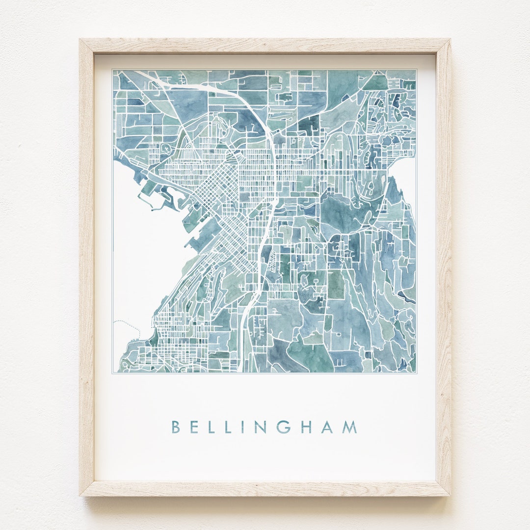 BELLINGHAM Map Watercolor Print WASHINGTON City Block Plan (art Print ...