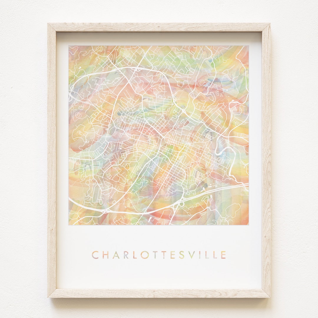 CHARLOTTESVILLE Pride Rainbow Map Watercolor Map Print Queer City Block ...