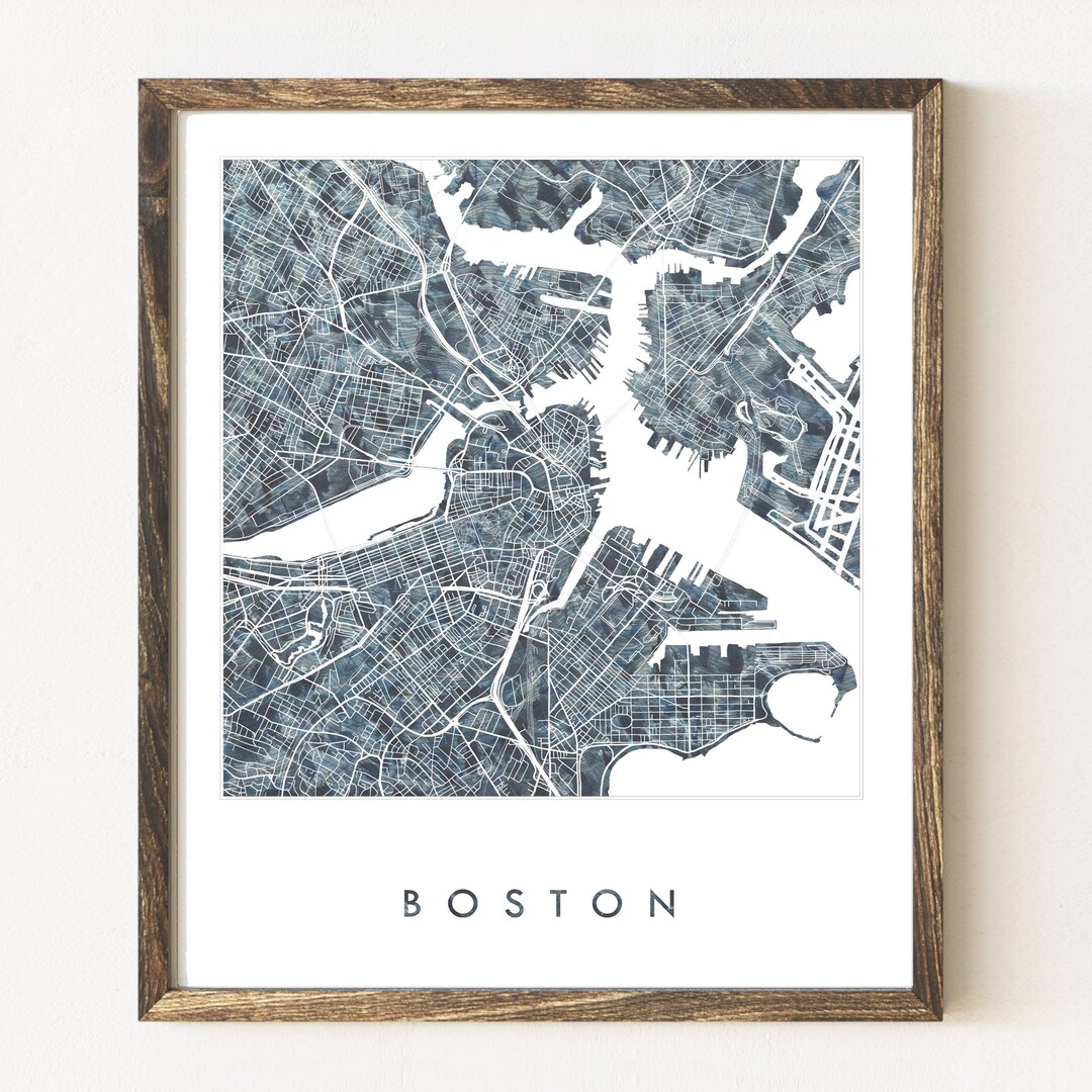 Greater BOSTON Map Urban Fabric Watercolor Texture Painting - Etsy