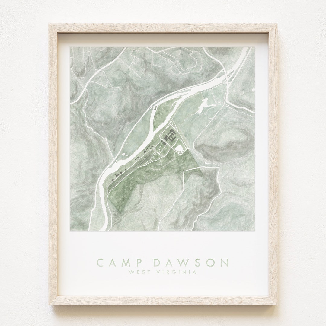 Camp Dawson WEST VIRGINIA Hand Painted Topographic Watercolor Map (art ...