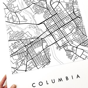 COLUMBIA Map Street Map South Carolina City Map Drawing Black and White ...