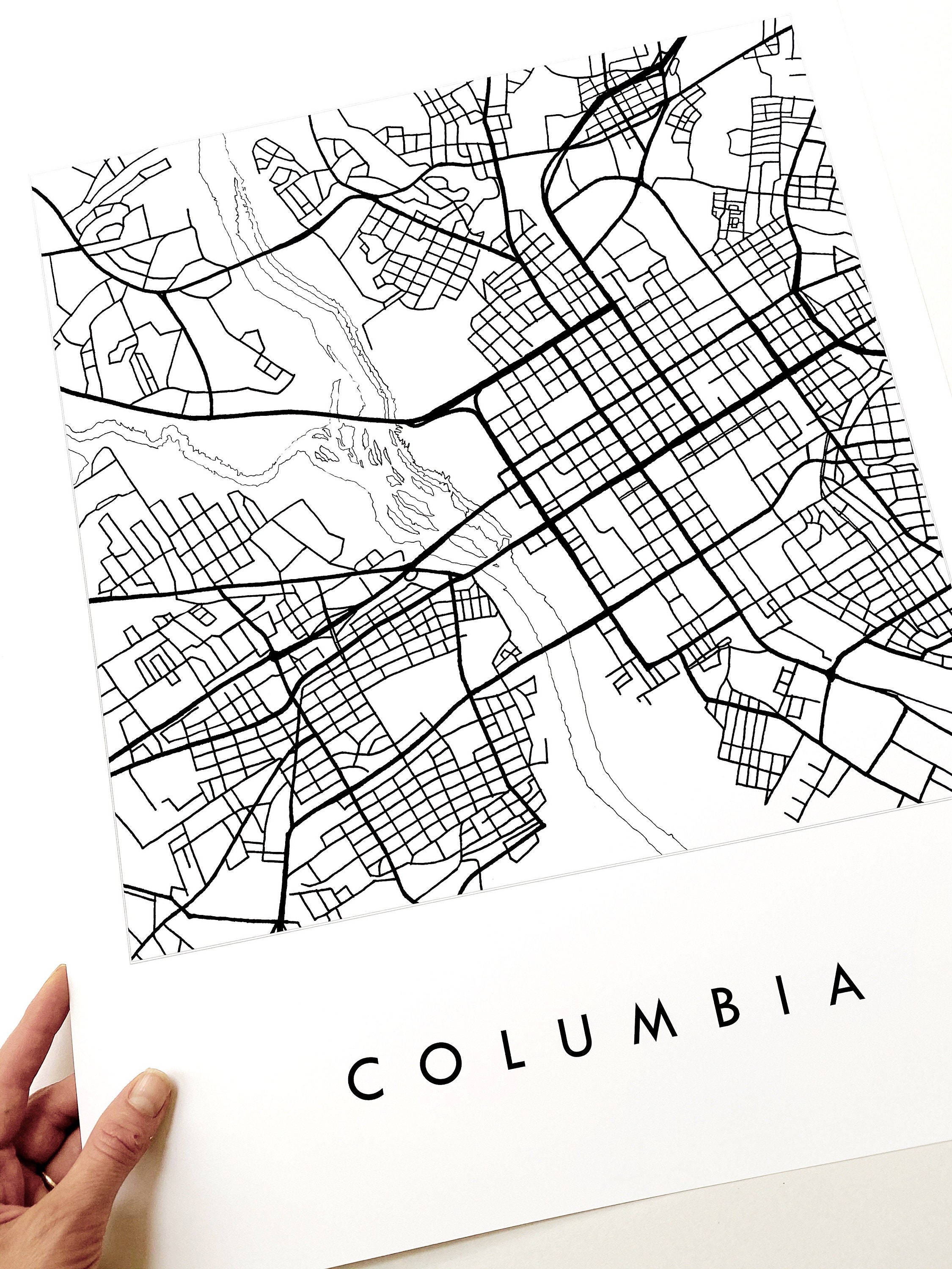 COLUMBIA Map Street Map South Carolina City Map Drawing Black | Etsy