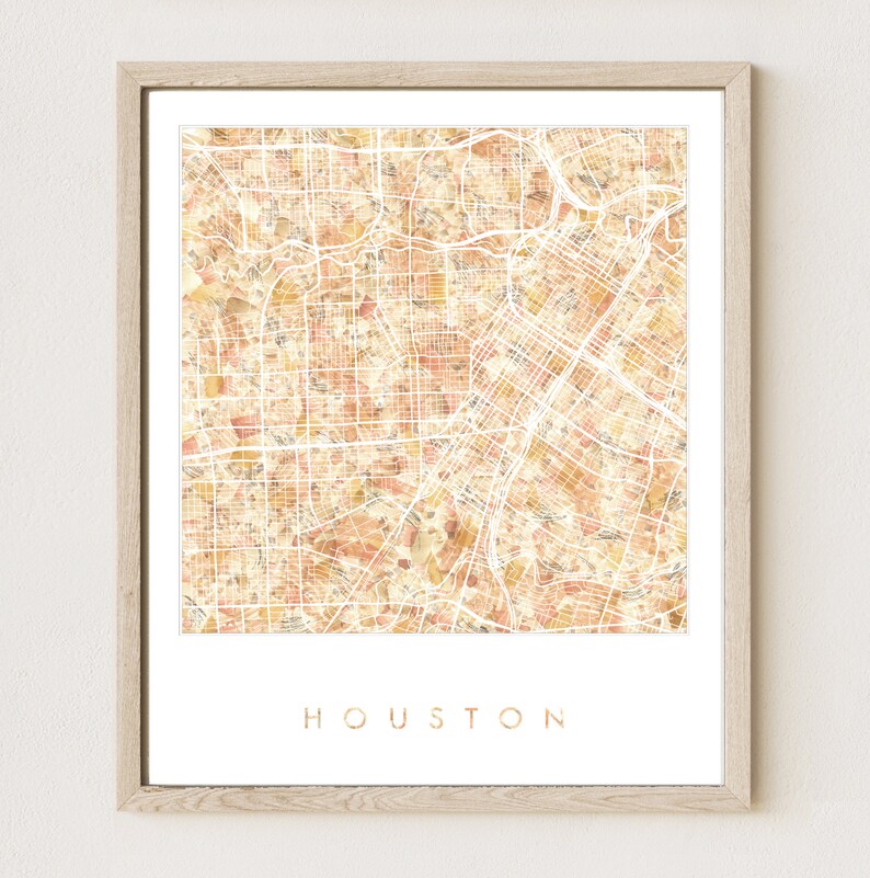 HOUSTON Map Urban Fabric Watercolor Texture Painting Texas City Plan ...