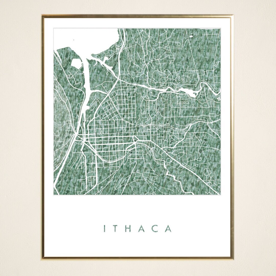ITHACA New York Map Topographical Watercolor Wash art Print - Etsy