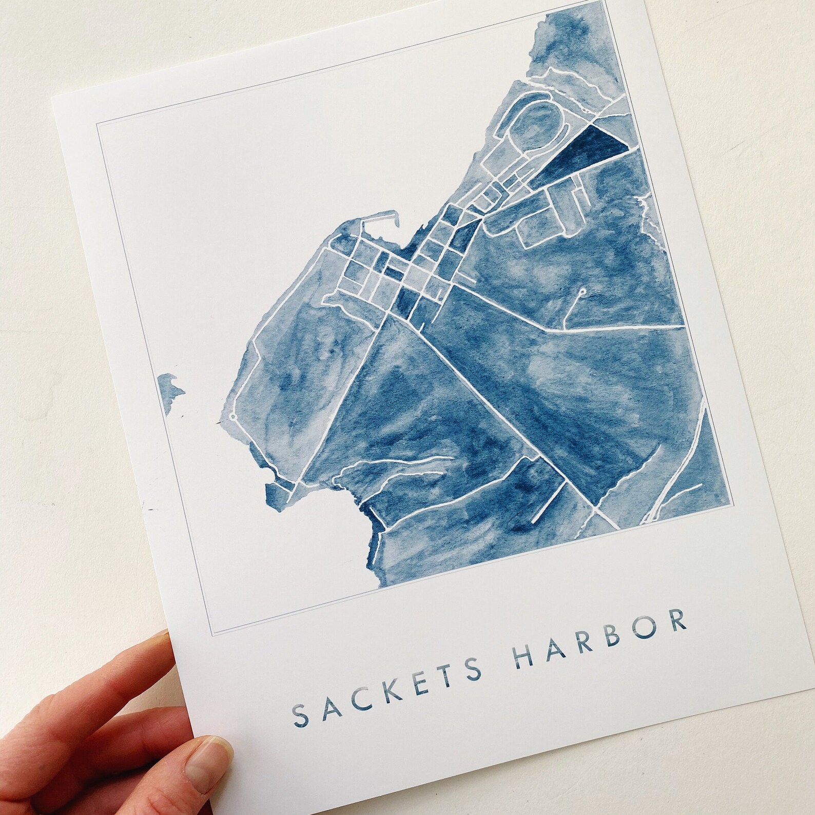 SACKETS HARBOR New York Hand Painted Map Watercolor Print City Block ...