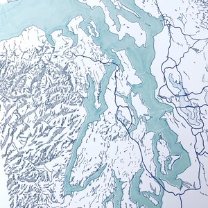 PUGET SOUND Topographic Ferry Map Washington (art Print) Seattle Tacoma ...