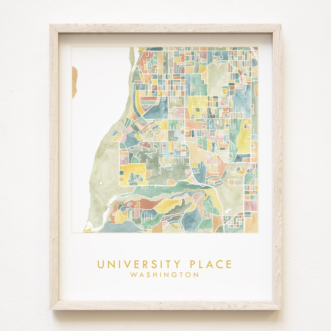 UNIVERSITY PLACE Map Watercolor Print WASHINGTON City Block Plan (art ...