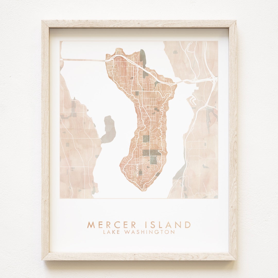 MERCER ISLAND Washington Map Watercolor Wash Map (art Print) Seattle ...