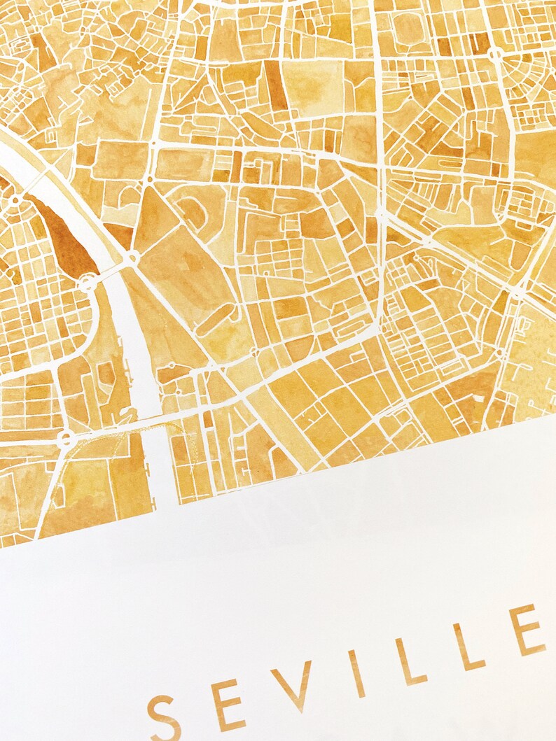 SEVILLE Map Watercolor Print SPAIN City Block Plan art Print - Etsy