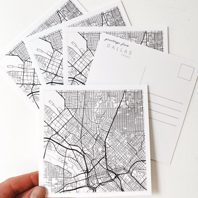 DALLAS Map Drawing POSTCARD Texas City Map Block Plan Wedding Realtor ...