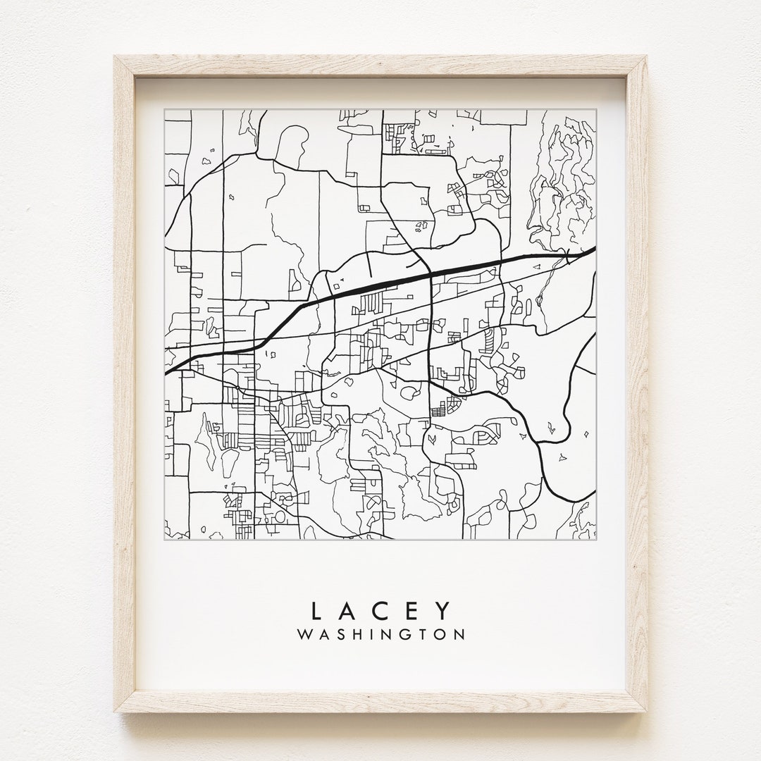 LACEY Street Map WASHINGTON City Map Drawing Black and White (art Print ...