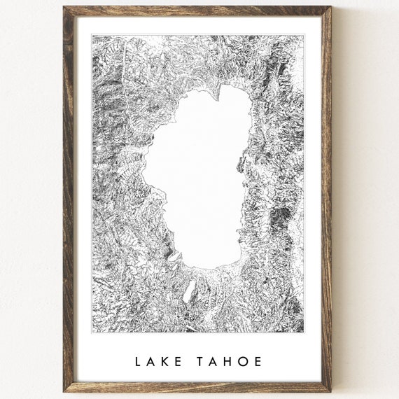 Lake TAHOE CALIFORNIA Nevada Hand Drawn Topographic Map - Etsy