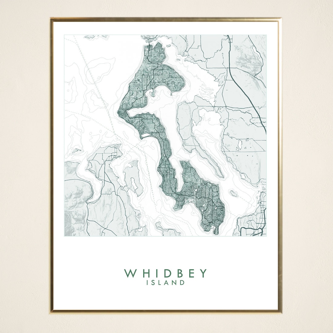 WHIDBEY ISLAND Map Hand Drawn Topographic Map WASHINGTON Bathymetric ...